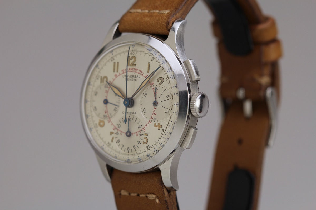 Universal Geneve Stainless Steel Compax Wristwatch at 1stDibs