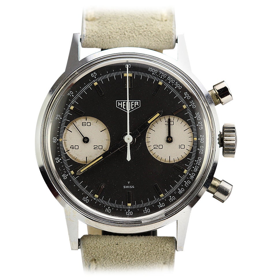 Heuer Stainless Steel Chronograph Wristwatch circa 1960s at 1stDibs