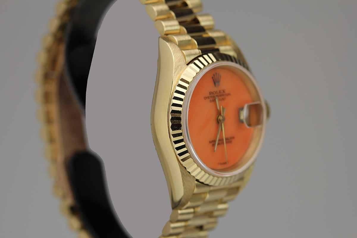 Rolex Lady's Yellow Gold Coral Dial President Wristwatch Ref 69138 at ...