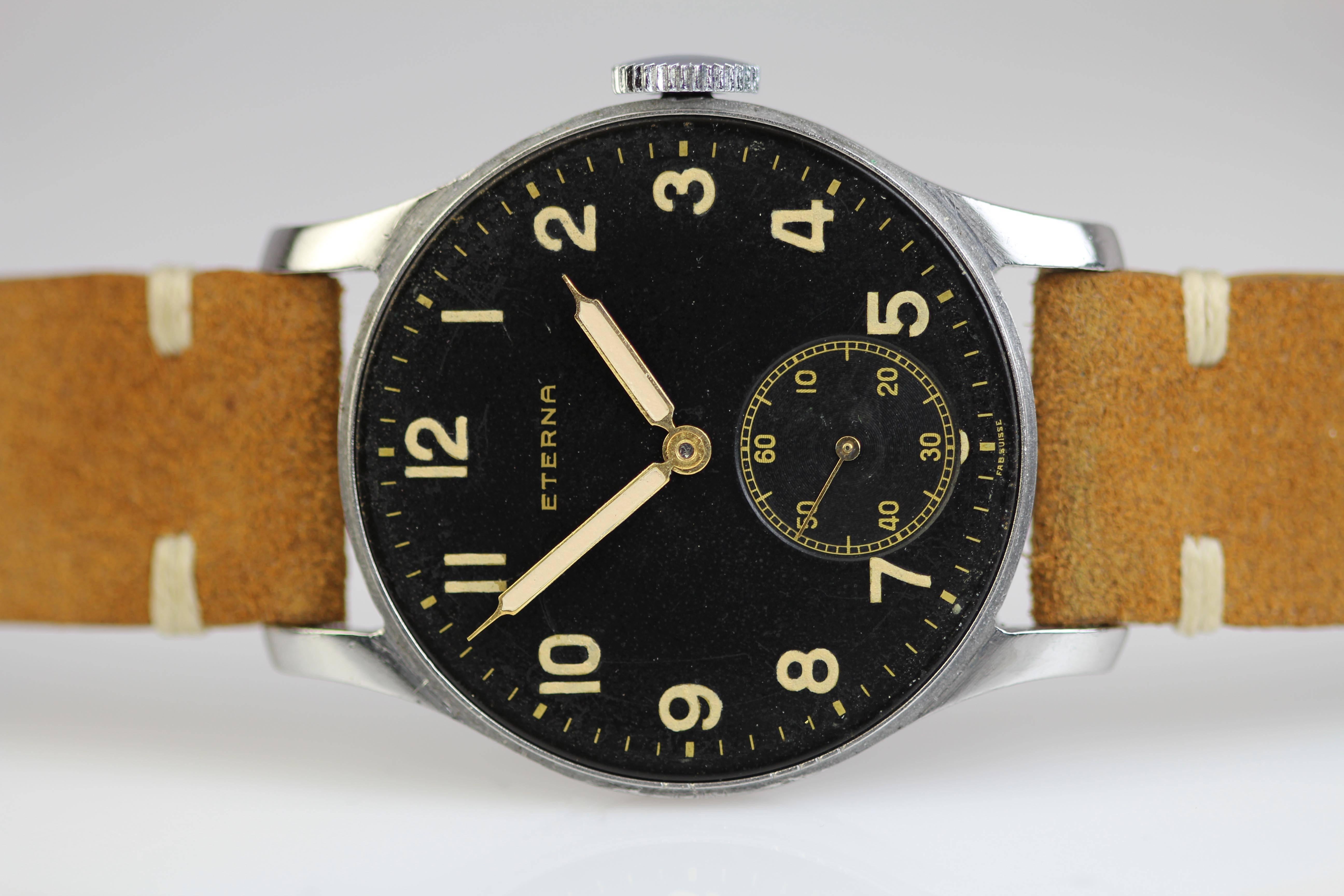 Eterna Stainless Steel Military Style Wristwatch at 1stDibs