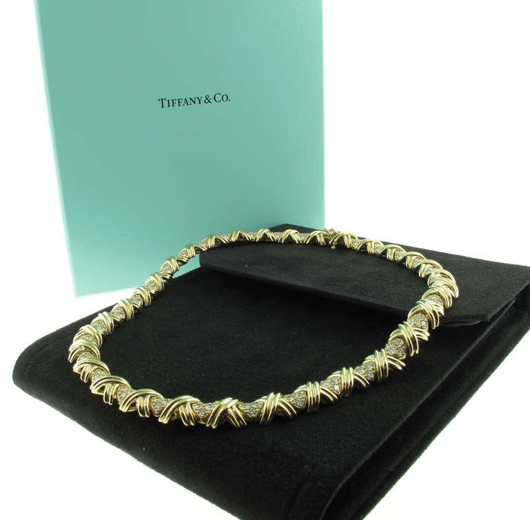 Tiffany and Co. Signature "X" Diamond and Gold Necklace at 1stDibs ...