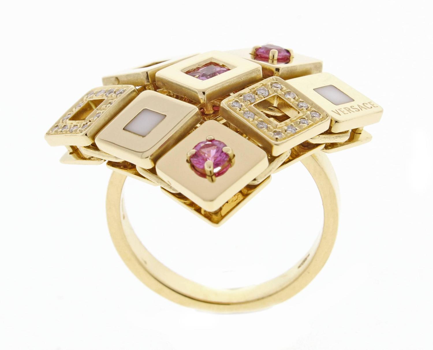 Versace Maia Pink Sapphire Diamond Gold Ring For Sale at 1stdibs