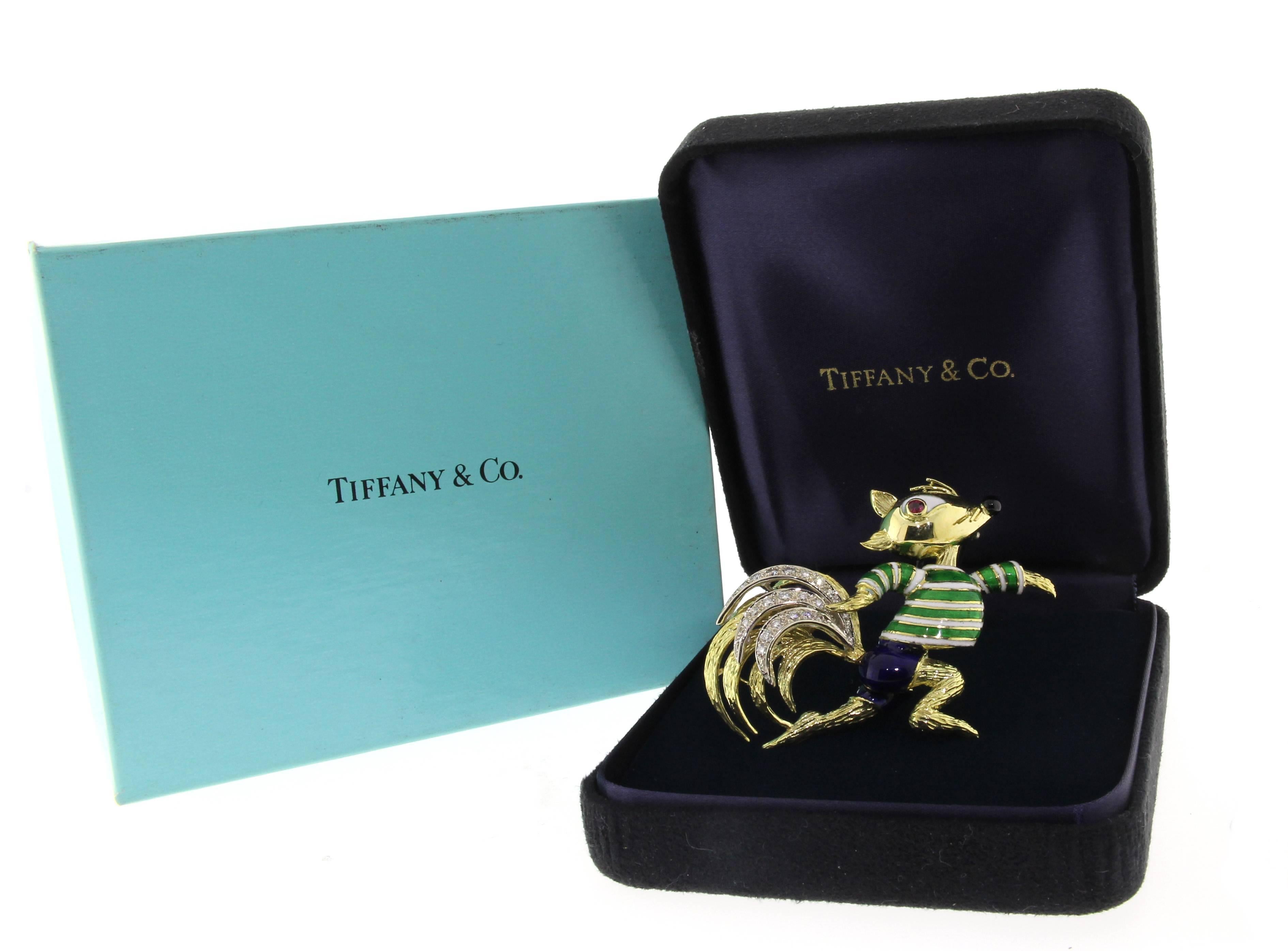 Tiffany and Co. Donald Claflin Enamel Gold Squirrel Brooch at 1stDibs ...