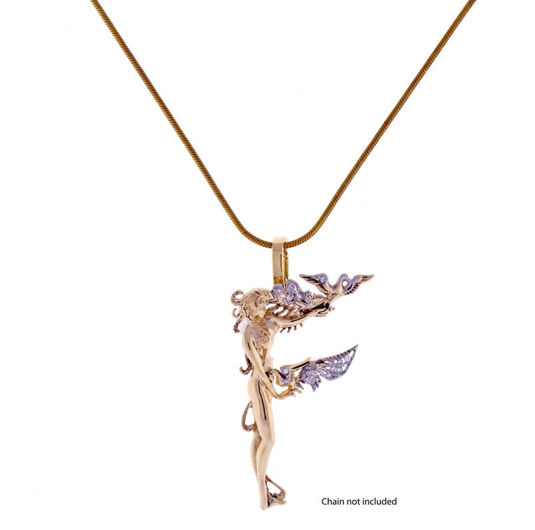 Erte Alphabet Letter F Diamond Nymph Brooch Pin at 1stDibs