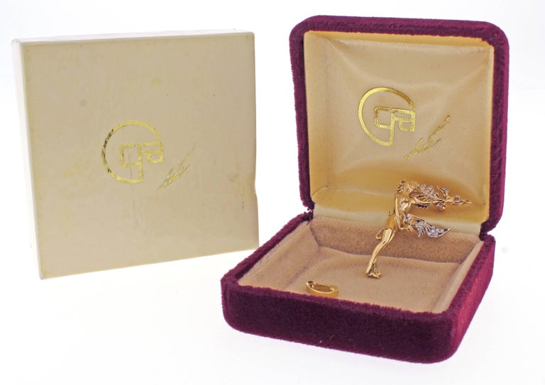 Erte Alphabet Letter F Diamond Nymph Brooch Pin at 1stDibs