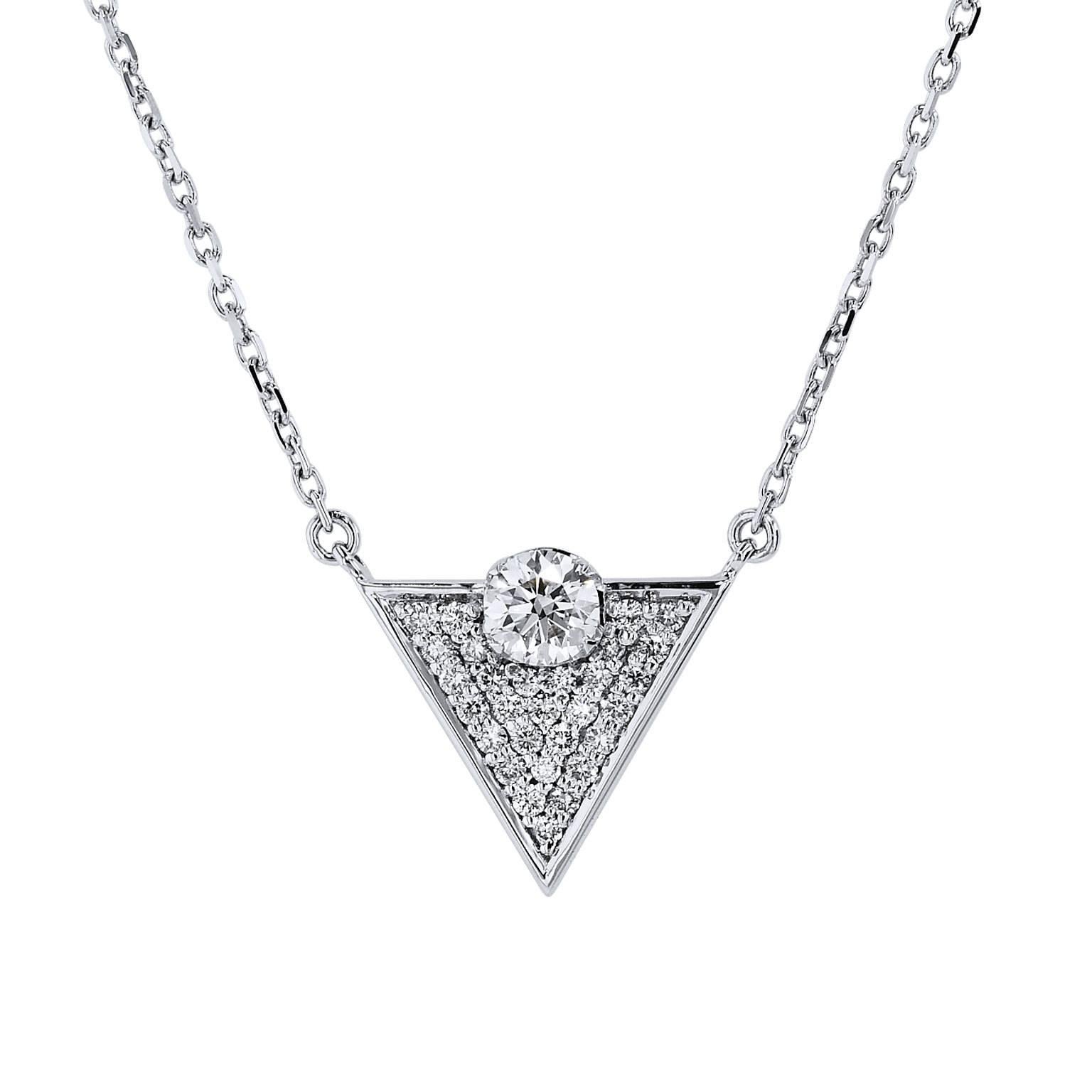 Diamond Triangle 18 Karat White Gold Pendant Necklace at 1stDibs