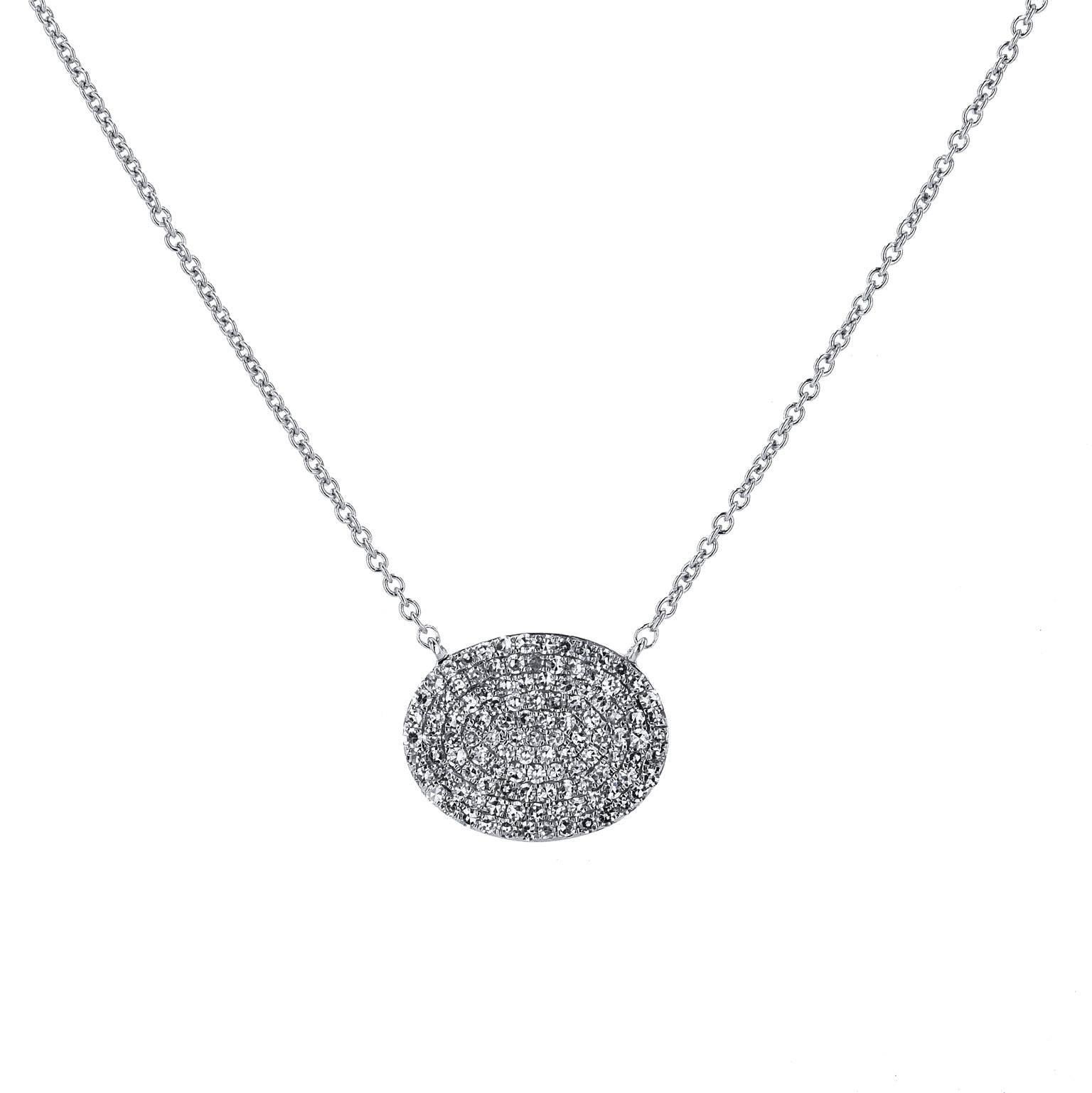 0.25 Carat Diamond White Gold Oval Disc Pendant Necklace at 1stDibs
