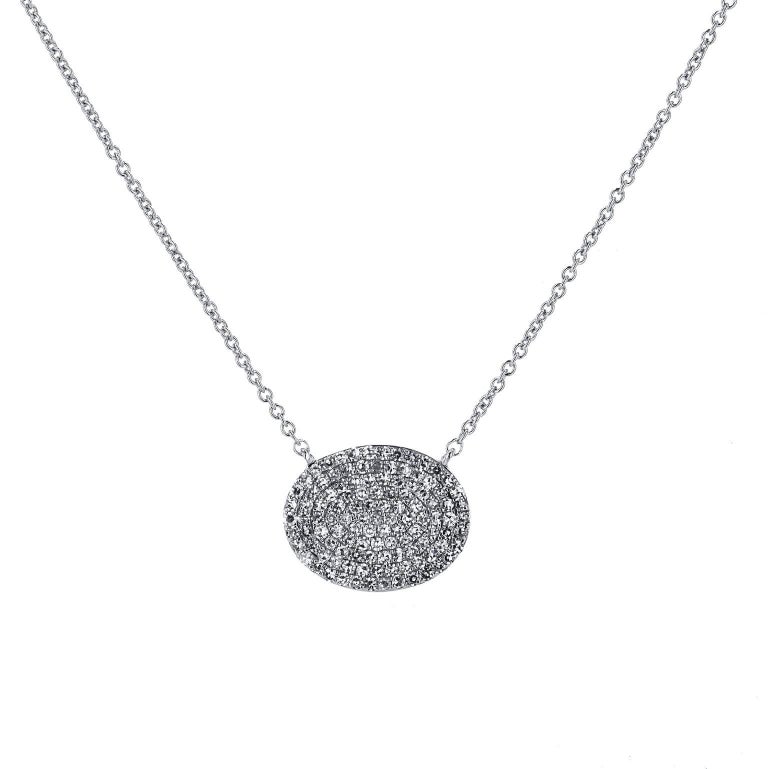 0.25 Carat Diamond White Gold Oval Disc Pendant Necklace at 1stDibs