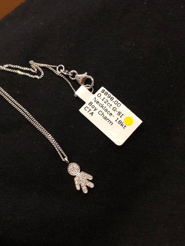 Diamond Boy Charm Pendant Necklace 0.12 Carat 18 Karat White Gold at ...