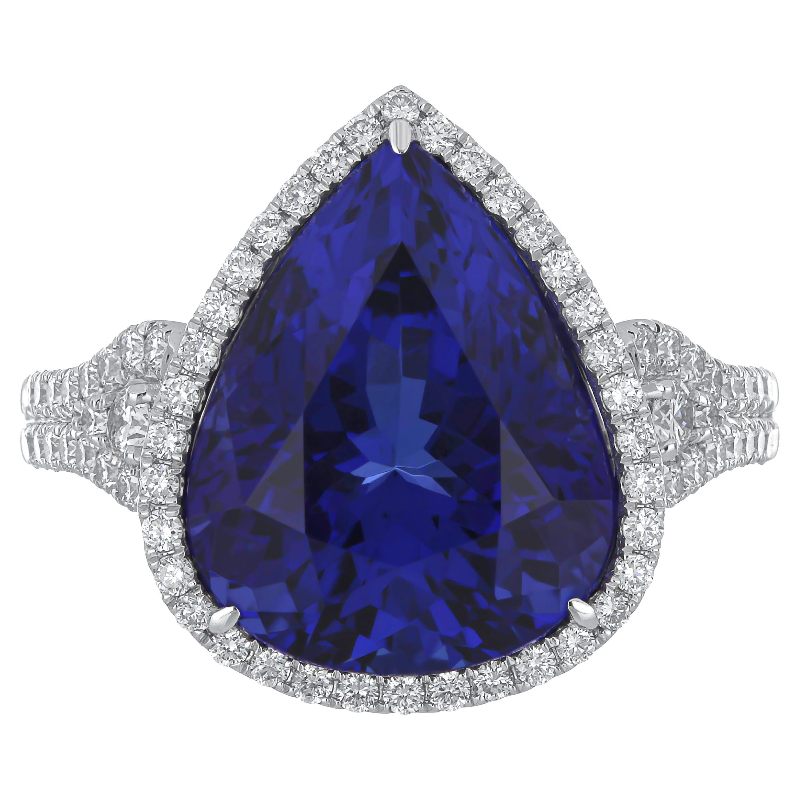 Oval Tanzanite and White Pear and Baguette Diamond Dress Cocktail Ring ...