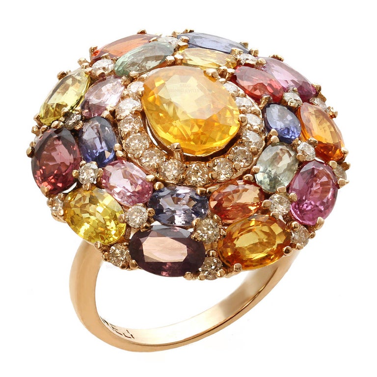 Multi-Color Natural Sapphire Diamond Gold Ring For Sale at 1stDibs