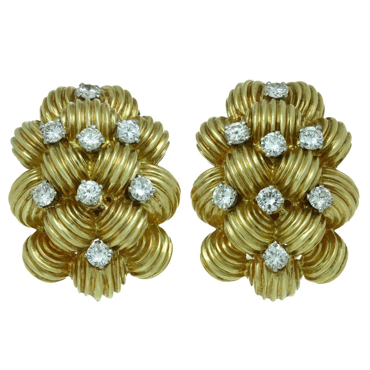 1960s Van Cleef and Arpels Diamond Gold Clip-on Earrings For Sale at ...