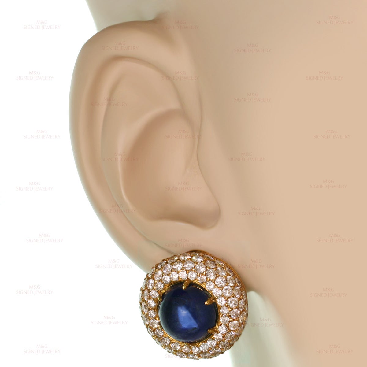 1980s Harry Winston Exquisite Blue Sapphire Diamond Gold Dome Earrings ...