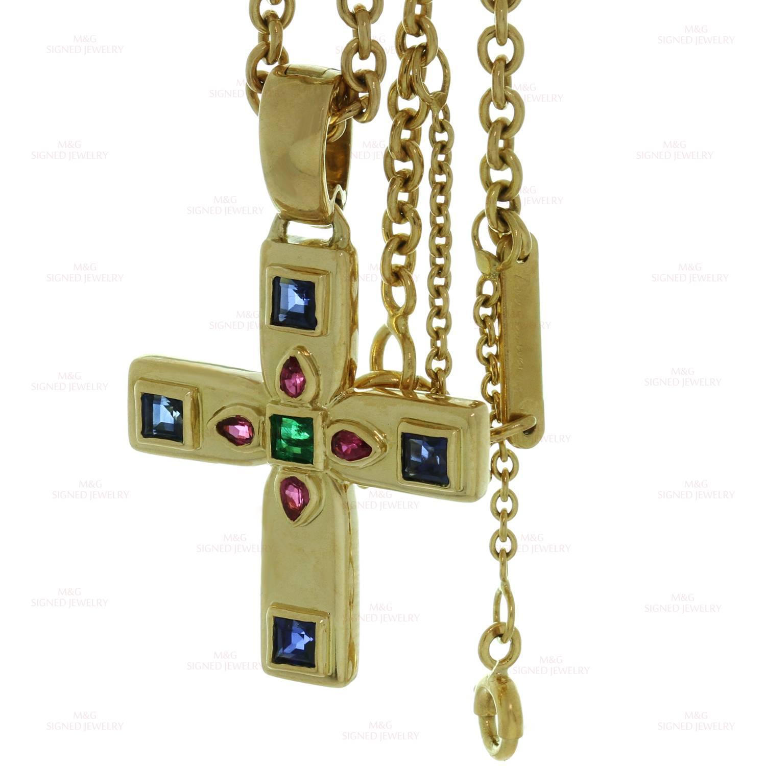 Cartier Byzantine Multicolor Gemstone Gold Cross Pendant Necklace For ...