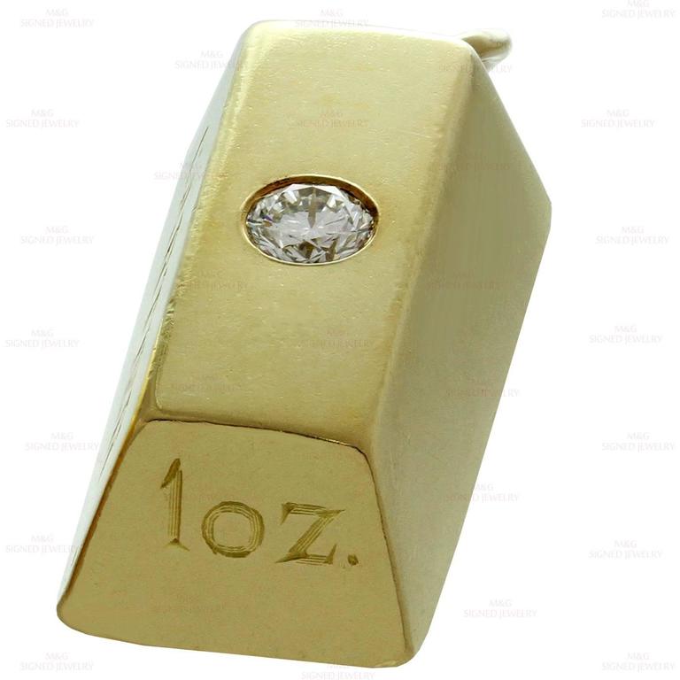 Cartier Diamond Gold 1 Ounce Solid Ingot Bar Pendant Charm For Sale at ...