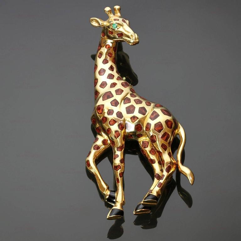 Cartier Enamel Emerald Gold Giraffe Brooch For Sale at 1stDibs ...