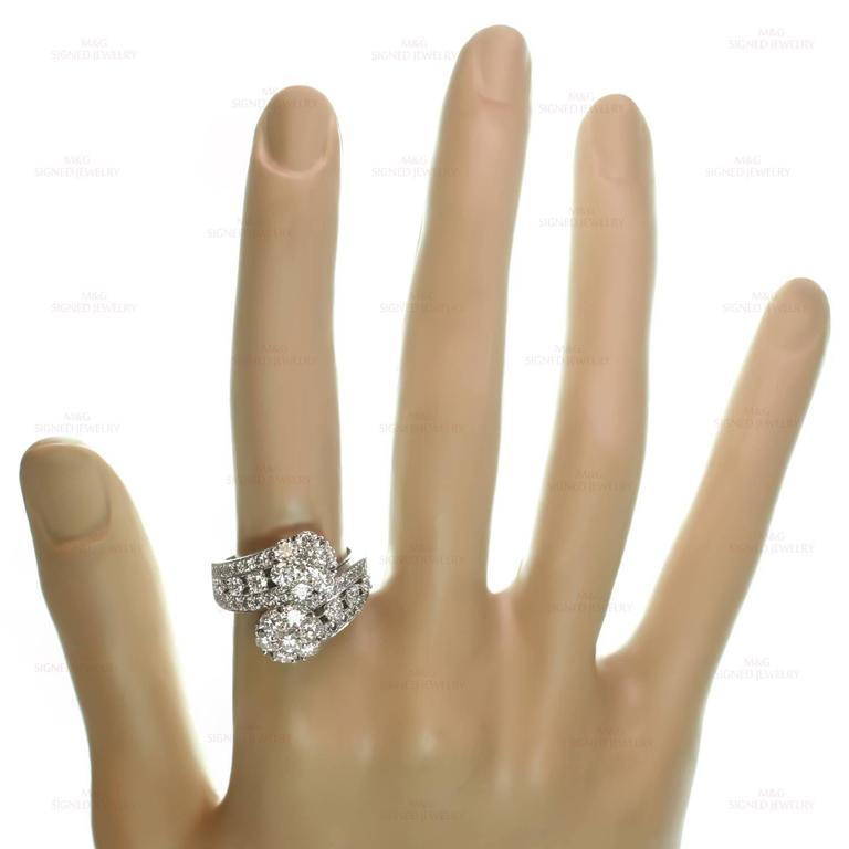 Van Cleef and Arpels Snowflake Diamond Platinum Two Flower Ring at ...