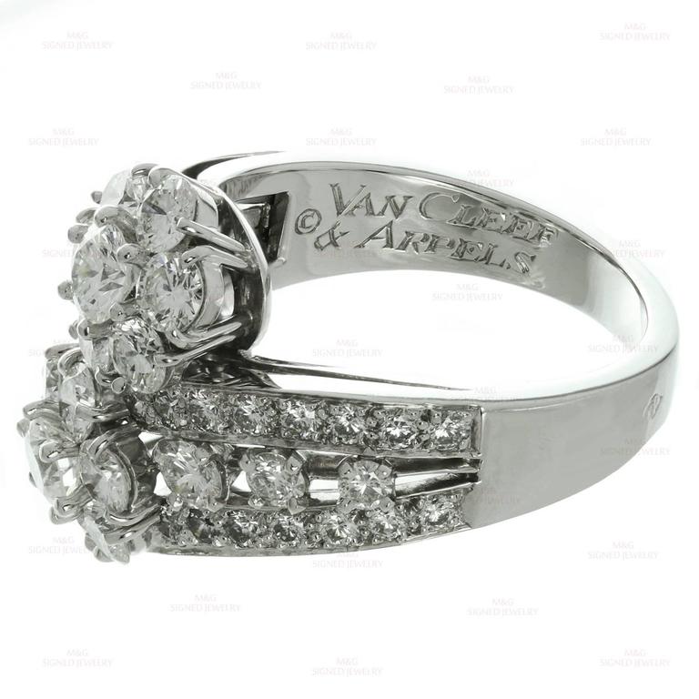 Van Cleef and Arpels Snowflake Diamond Platinum Two Flower Ring at ...