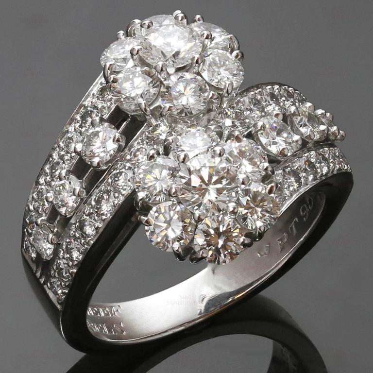 Van Cleef and Arpels Snowflake Diamond Platinum Two Flower Ring at ...