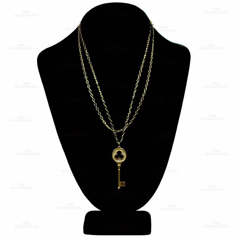 Tiffany and Co. Clover Key Diamond Yellow Gold Necklace For Sale at ...