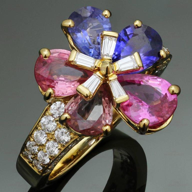Bulgari Fancy Sapphire Diamond Yellow Gold Flower Ring For Sale at ...