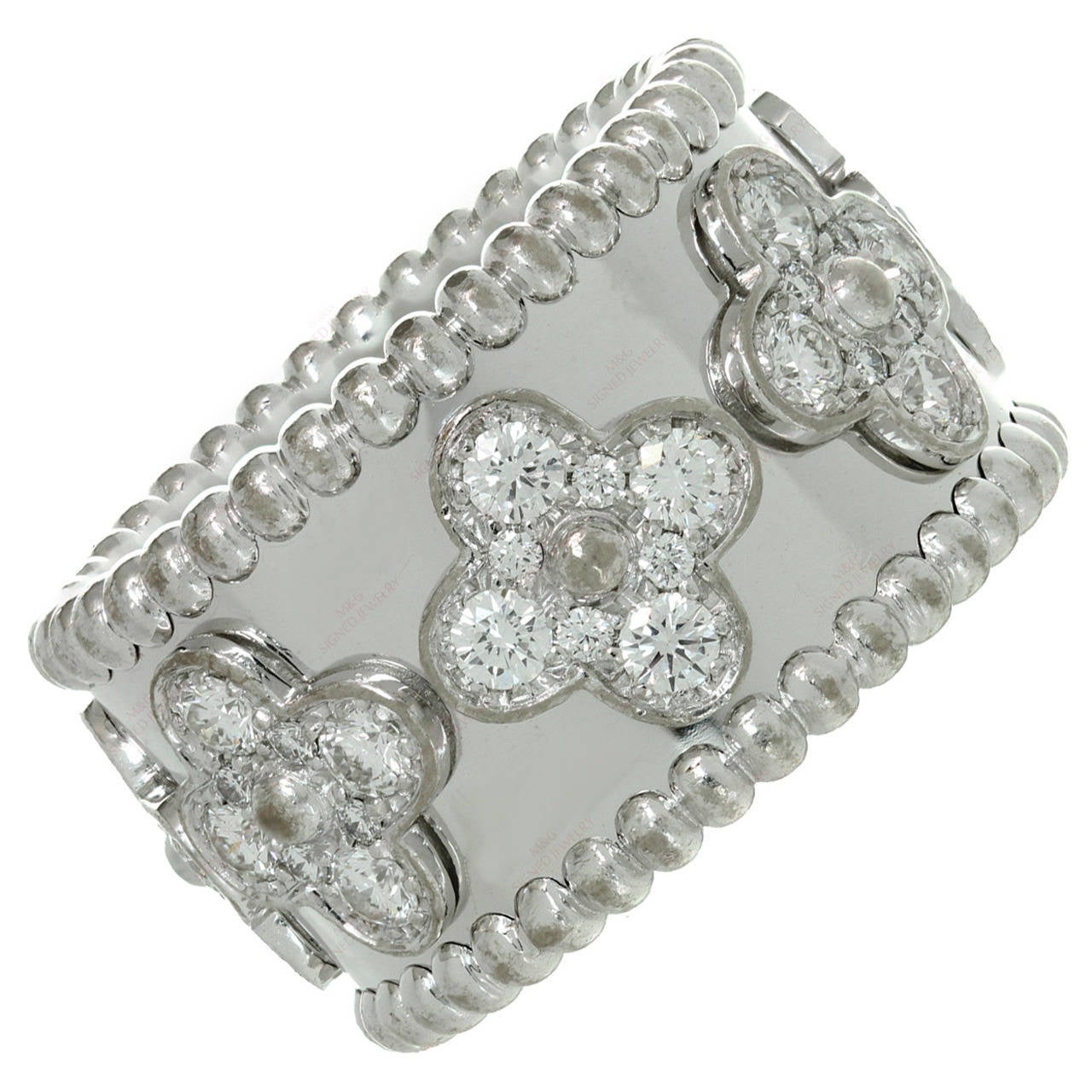 Van Cleef and Arpels Perlee Clover Diamond Gold Band Ring For Sale at ...