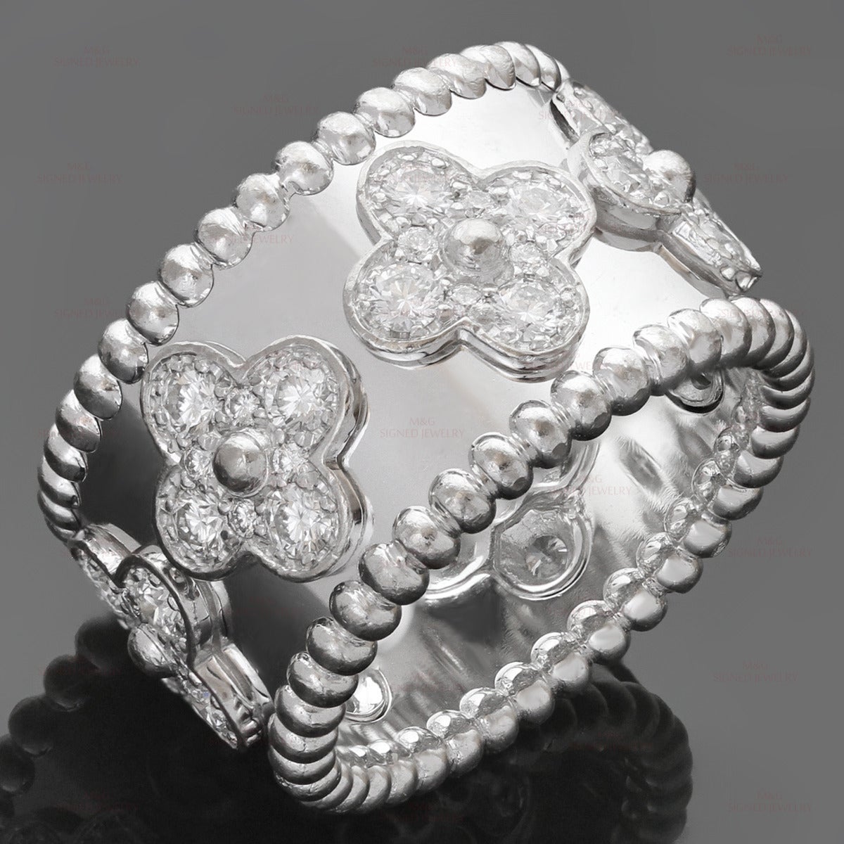 Van Cleef and Arpels Perlee Clover Diamond Gold Band Ring For Sale at ...