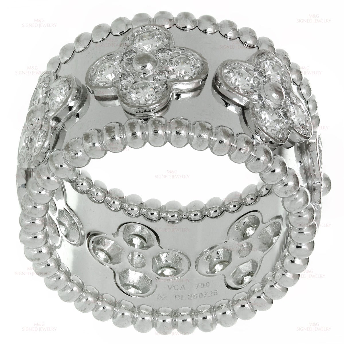 Van Cleef and Arpels Perlee Clover Diamond Gold Band Ring For Sale at ...