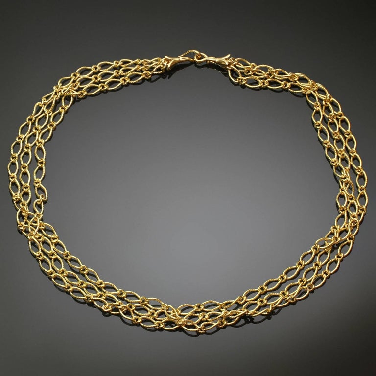 Three-Row Yellow Gold Link Necklace at 1stDibs