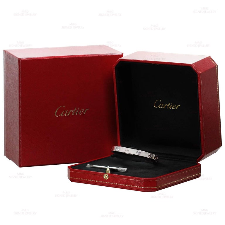 Cartier Love Four-Diamond White Gold Bracelet Box Papers. Sz.16 For ...