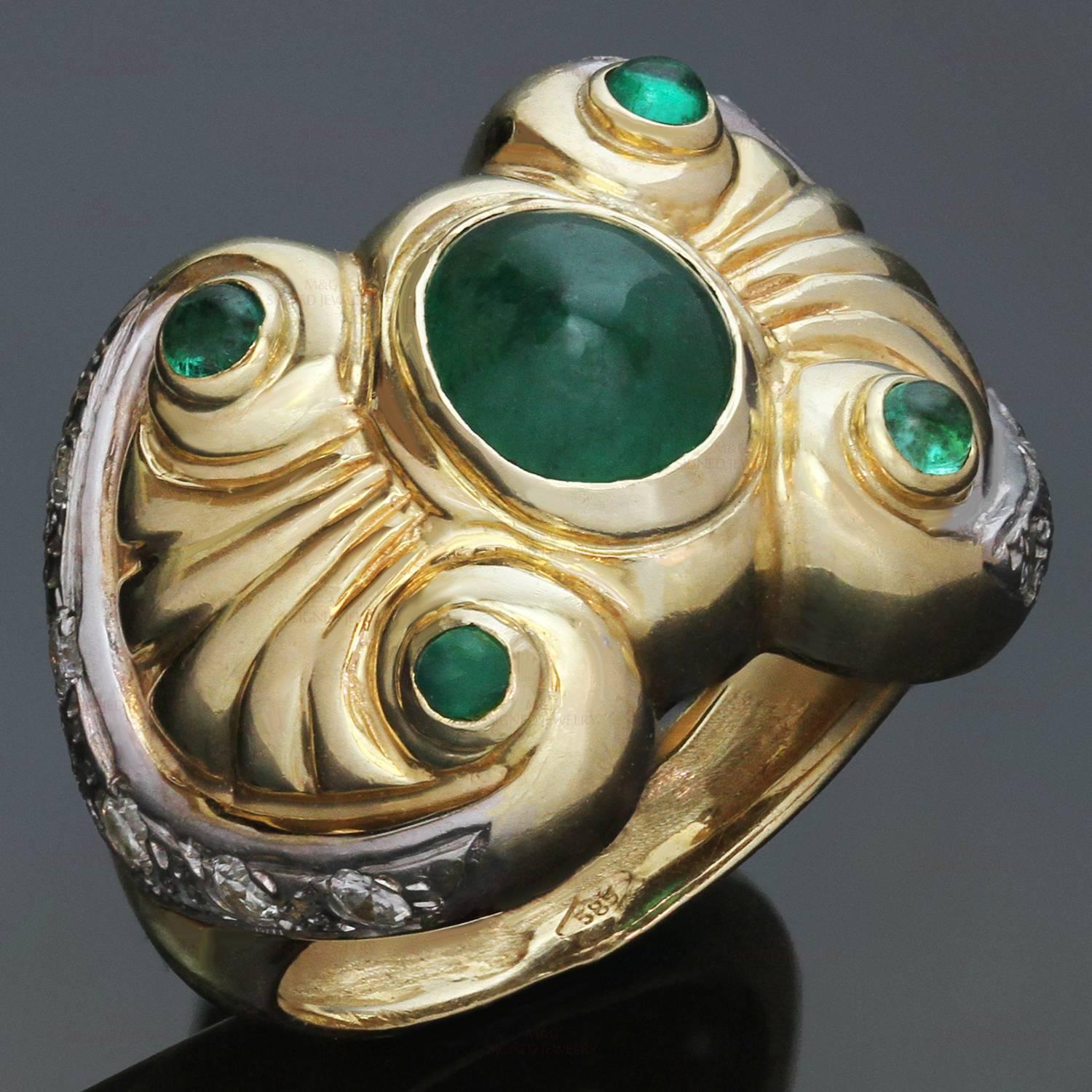 Byzantine Style Emerald Diamond Yellow Gold Ring at 1stDibs