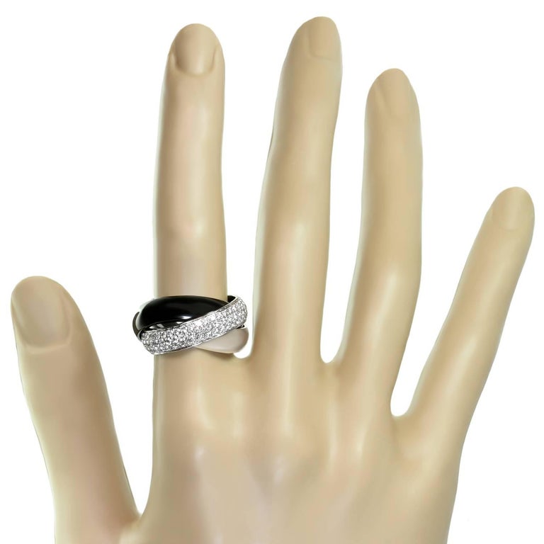 Trinity de Cartier Diamond Black Ceramic White Gold Large Ring For Sale ...