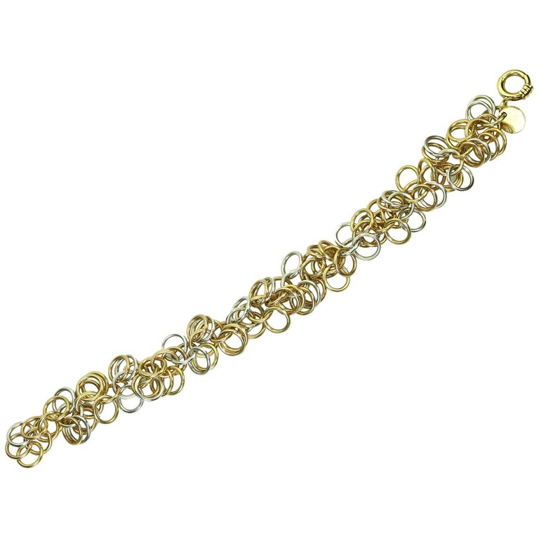 Hermes Round Hoop Link Two-Tone Gold Bracelet at 1stDibs