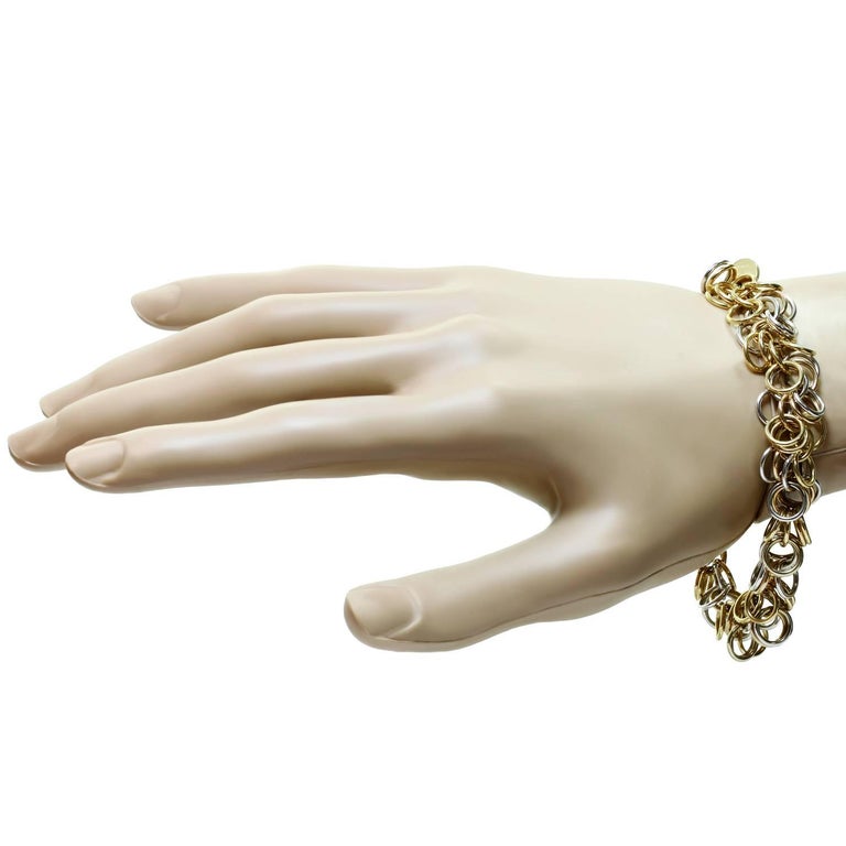 Hermes Round Hoop Link Two-Tone Gold Bracelet at 1stDibs