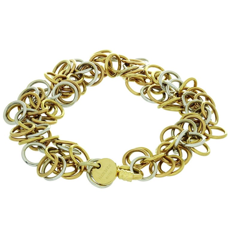 Hermes Round Hoop Link Two-Tone Gold Bracelet at 1stDibs