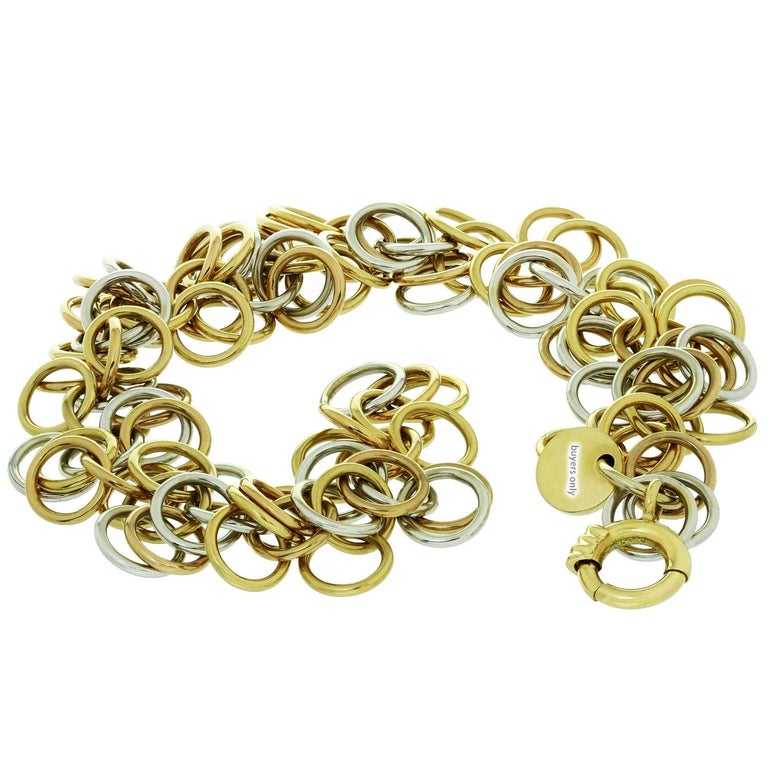 Hermes Round Hoop Link Two-Tone Gold Bracelet at 1stDibs