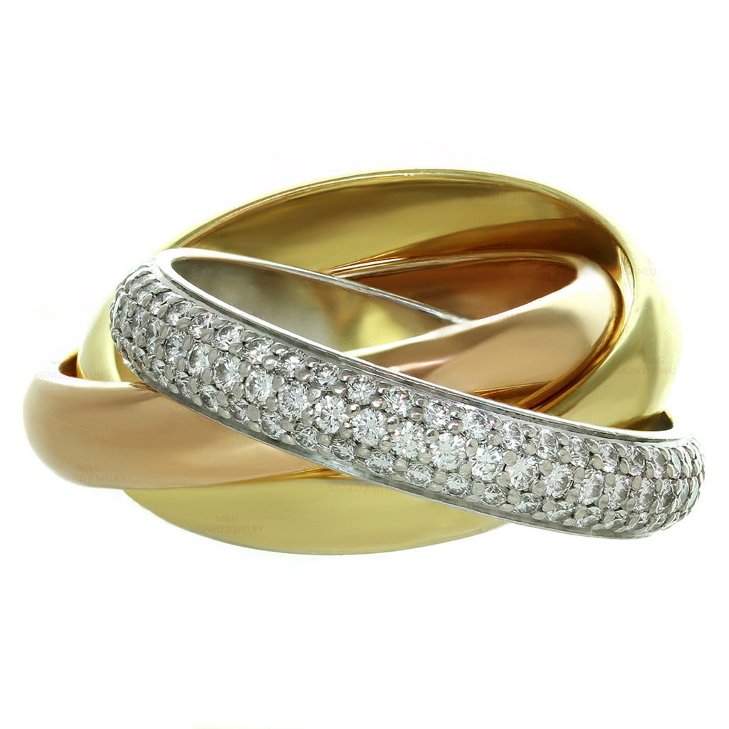 Cartier Trinity Diamond Tri-Gold Ring at 1stDibs