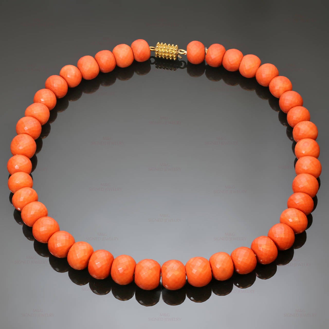 1940s Faceted Natural Red Coral Bead Gold Necklace GIA at 1stDibs