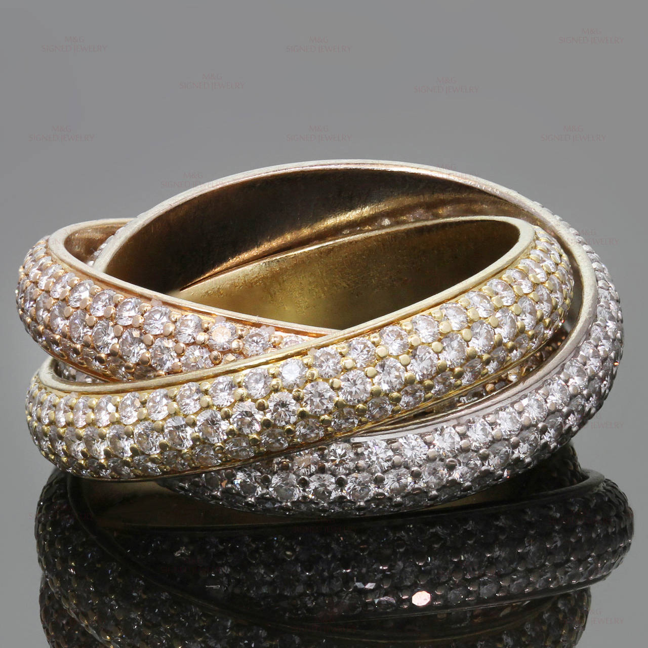 Trinity de Cartier Diamond Tri-Gold Band Ring at 1stDibs