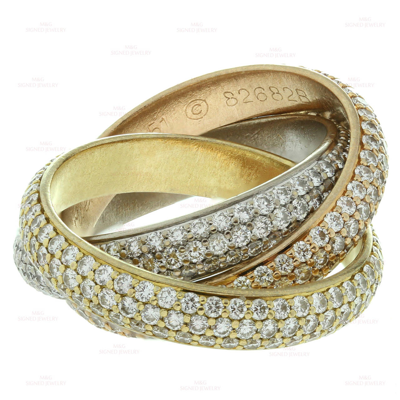 Trinity de Cartier Diamond Tri-Gold Band Ring at 1stDibs