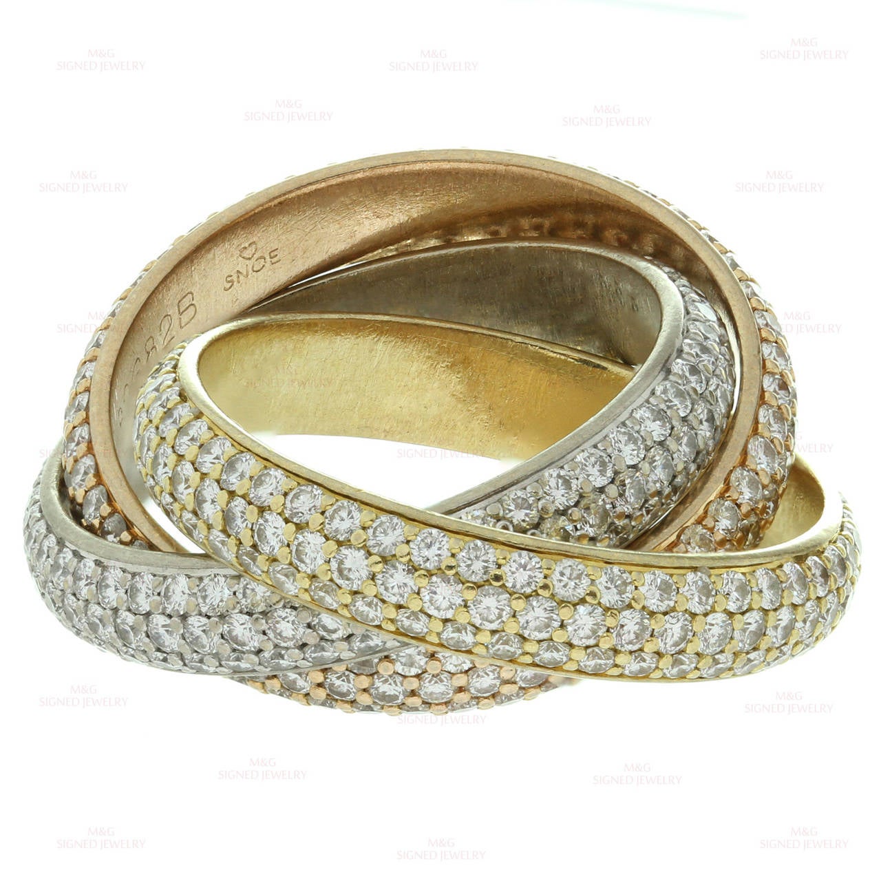 Trinity de Cartier Diamond Tri-Gold Band Ring at 1stDibs