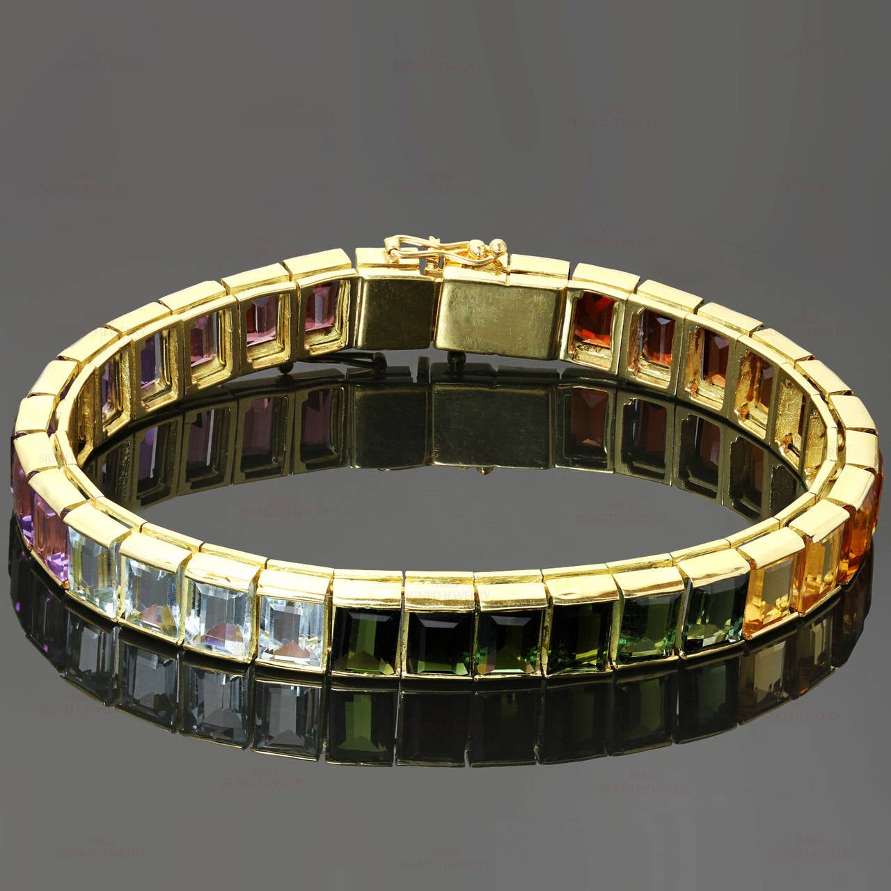 Multicolor Gemstone Yellow Gold Rainbow Bracelet at 1stDibs