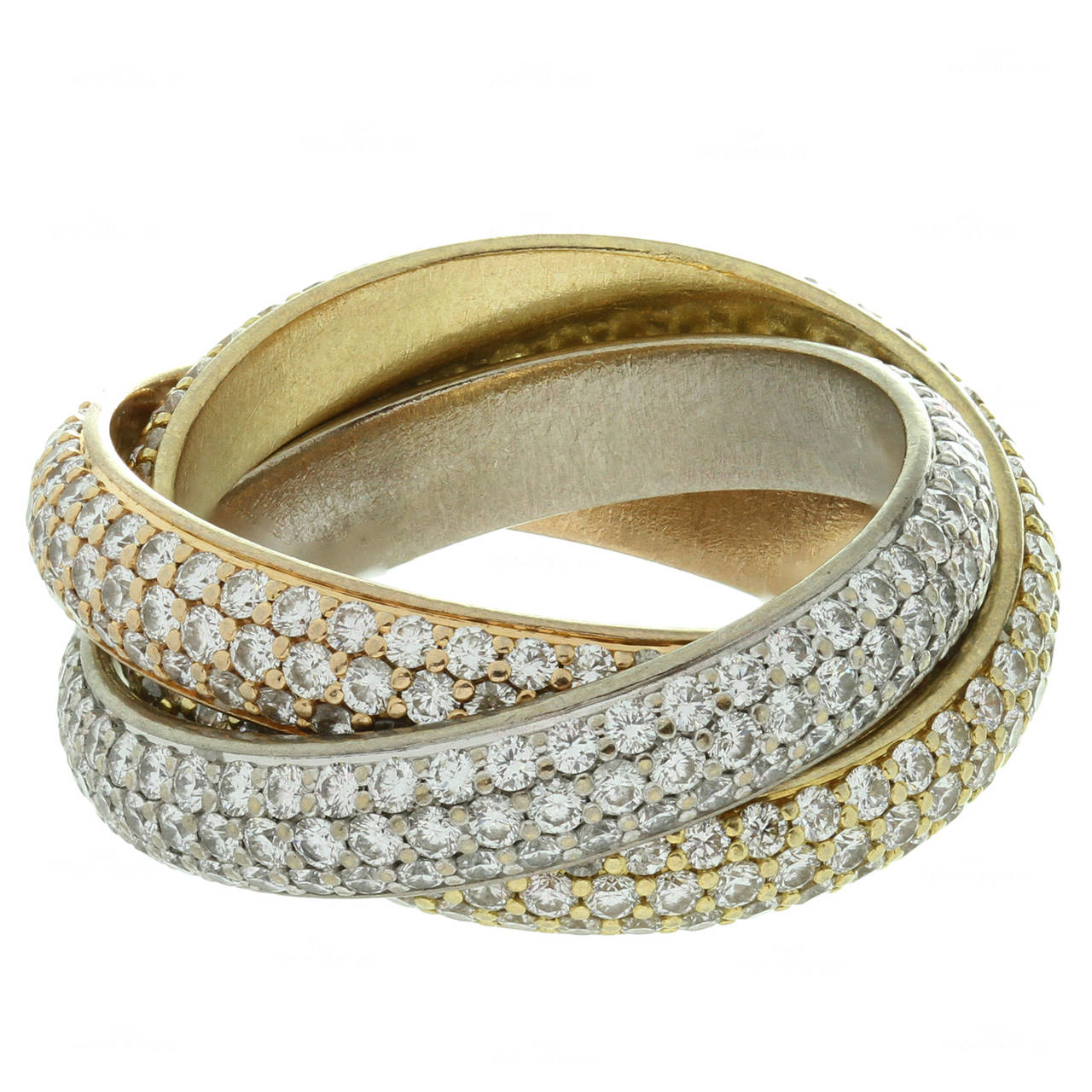 Trinity de Cartier Diamond Tri-Gold Band Ring at 1stDibs