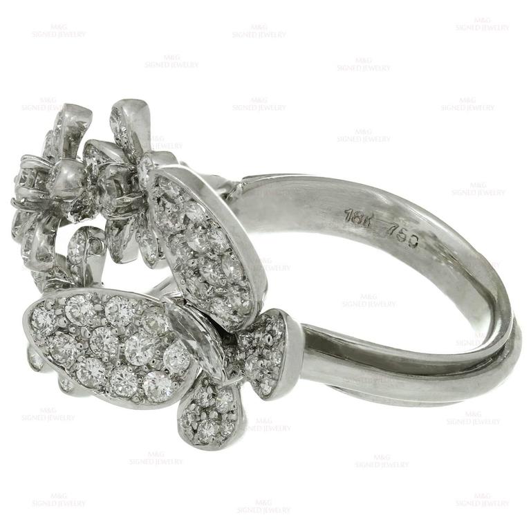 Diamond 18k White Gold Butterfly Flower Ring at 1stDibs
