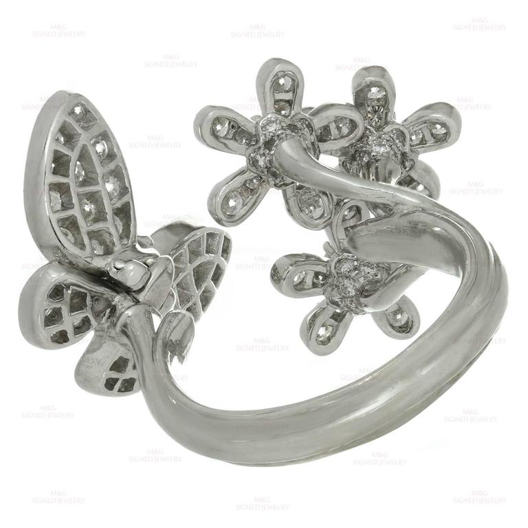 Diamond 18k White Gold Butterfly Flower Ring at 1stDibs