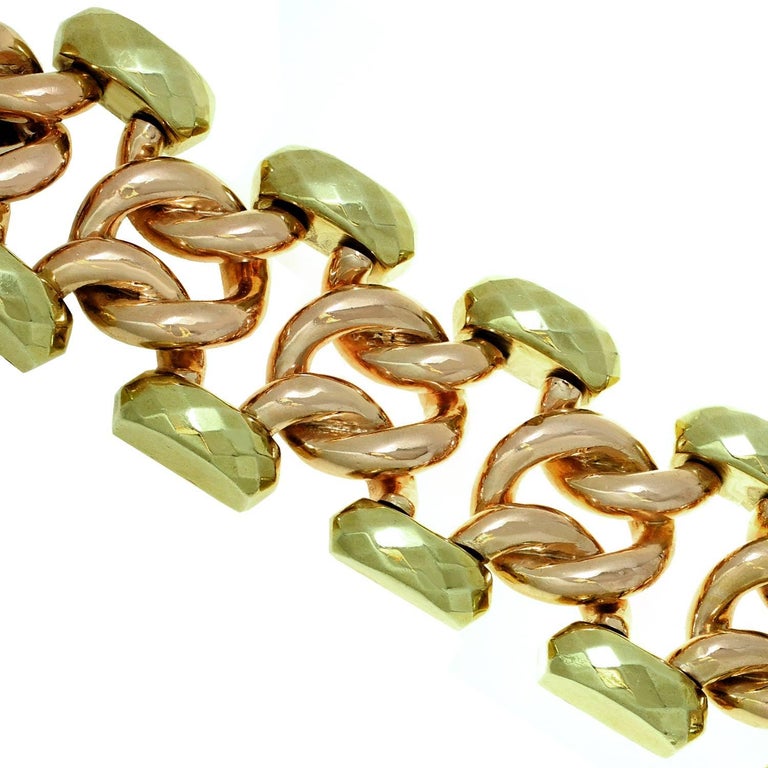 RETRO, 1940s Two Color Gold Large Link Bracelet For Sale at 1stDibs