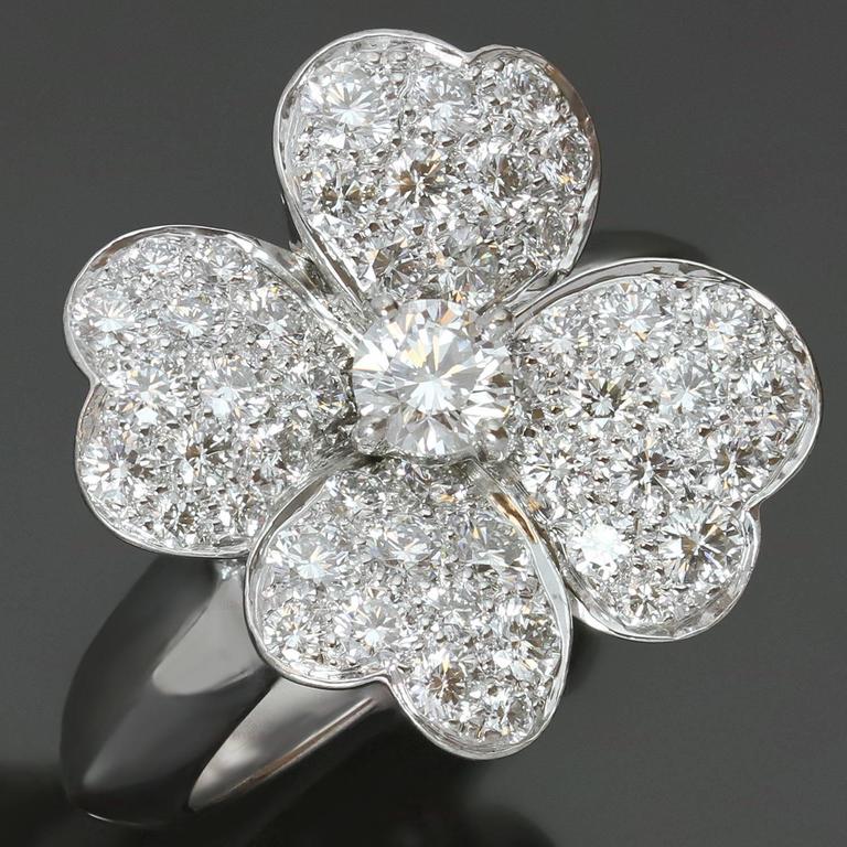 Van Cleef and Arpels Cosmos Diamond Gold Medium Flower Ring at 1stDibs