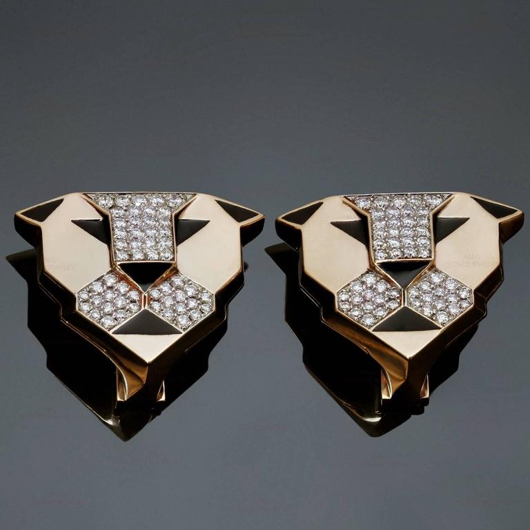 1990s Bulgari Enigma Black Enamel Diamond Gold Lion Earrings For Sale ...
