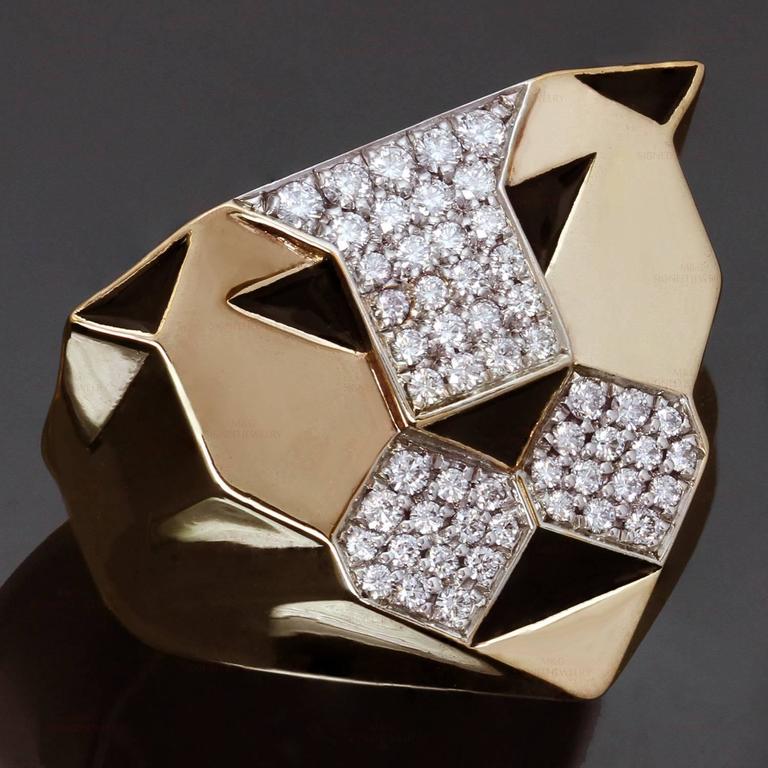 1990s Bulgari Enigma Black Enamel Diamond Gold Lion Ring For Sale at ...