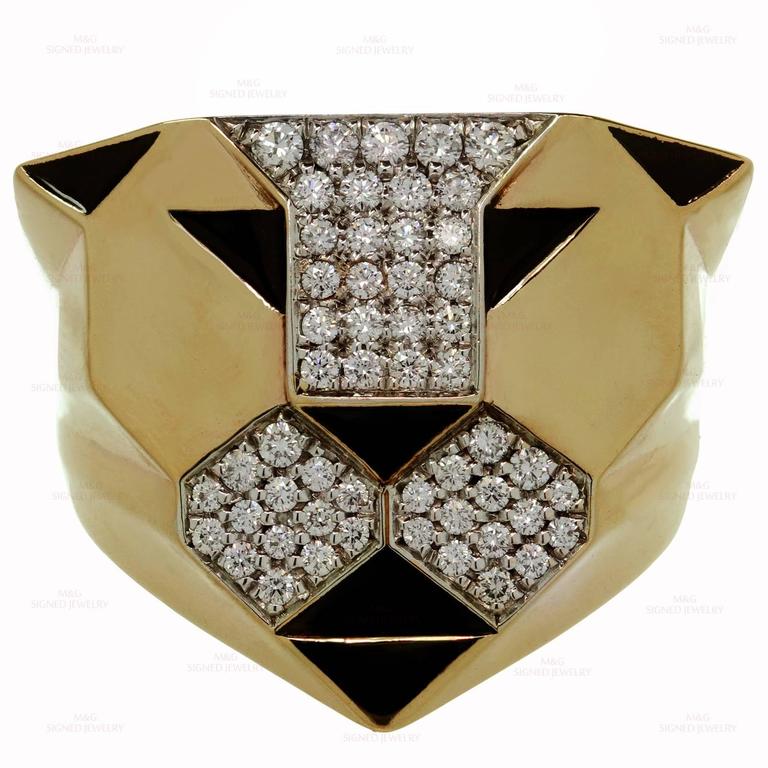 1990s Bulgari Enigma Black Enamel Diamond Gold Lion Ring For Sale at ...